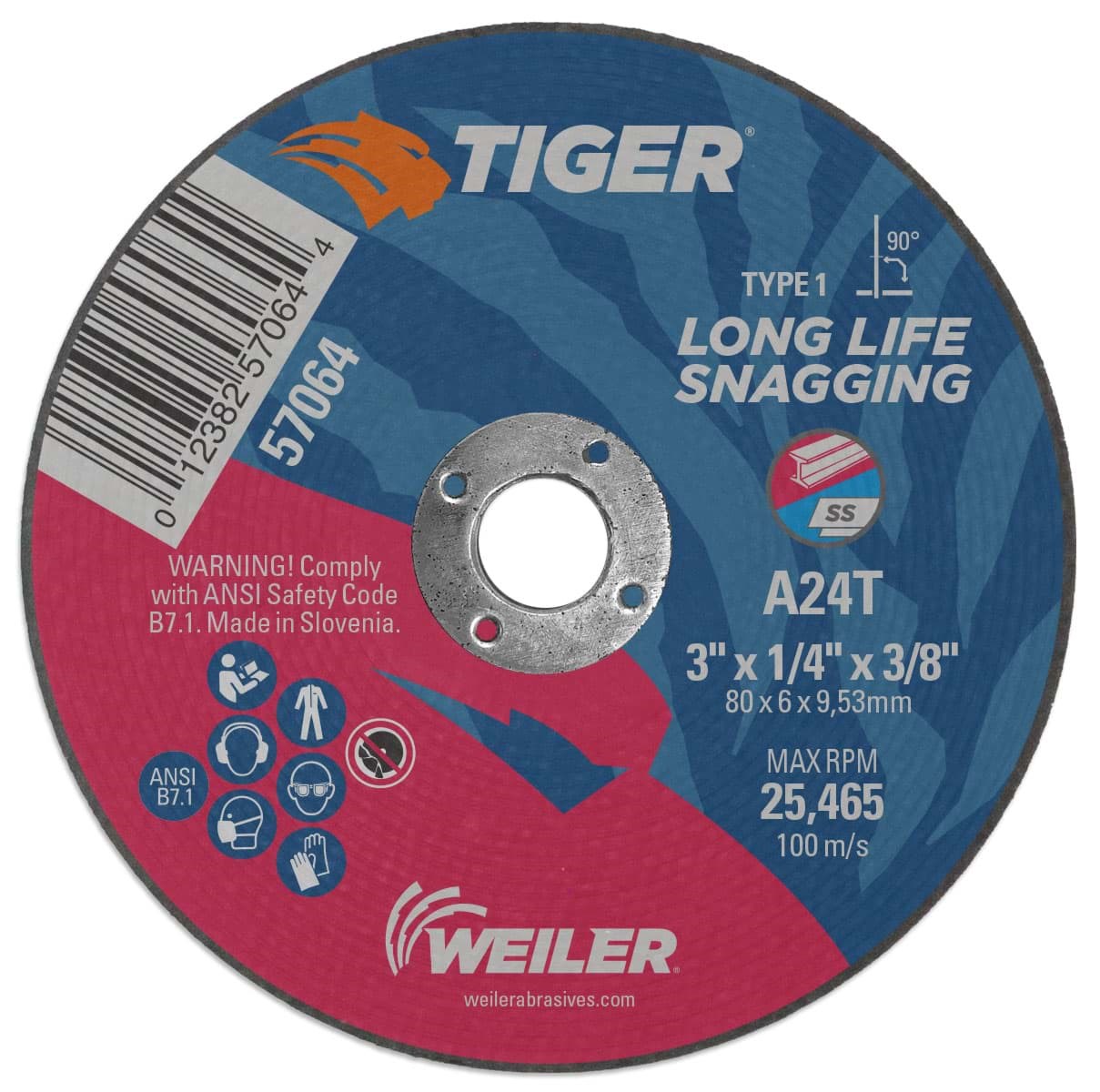 RopeSoapNDope. 3" x 1/4" TIGER AO Type 1 Snagging Wheel, A24T, 3/8 ...