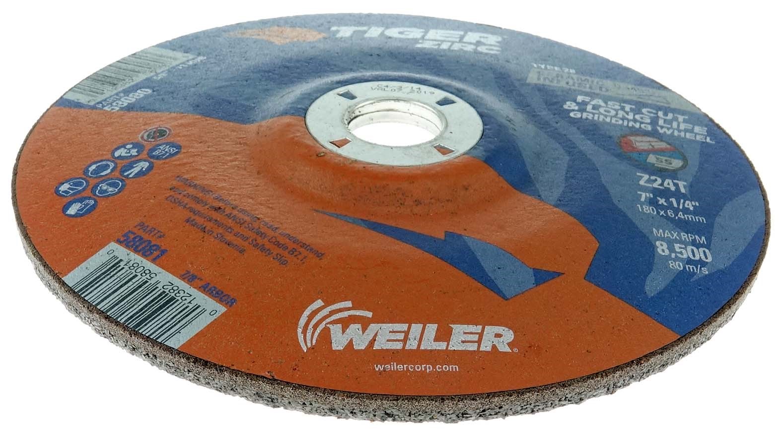 RopeSoapNDope. 7"x 1/4" TIGER ZIRC Type 28 Grinding Wheel, Z24T, 7/8 ...