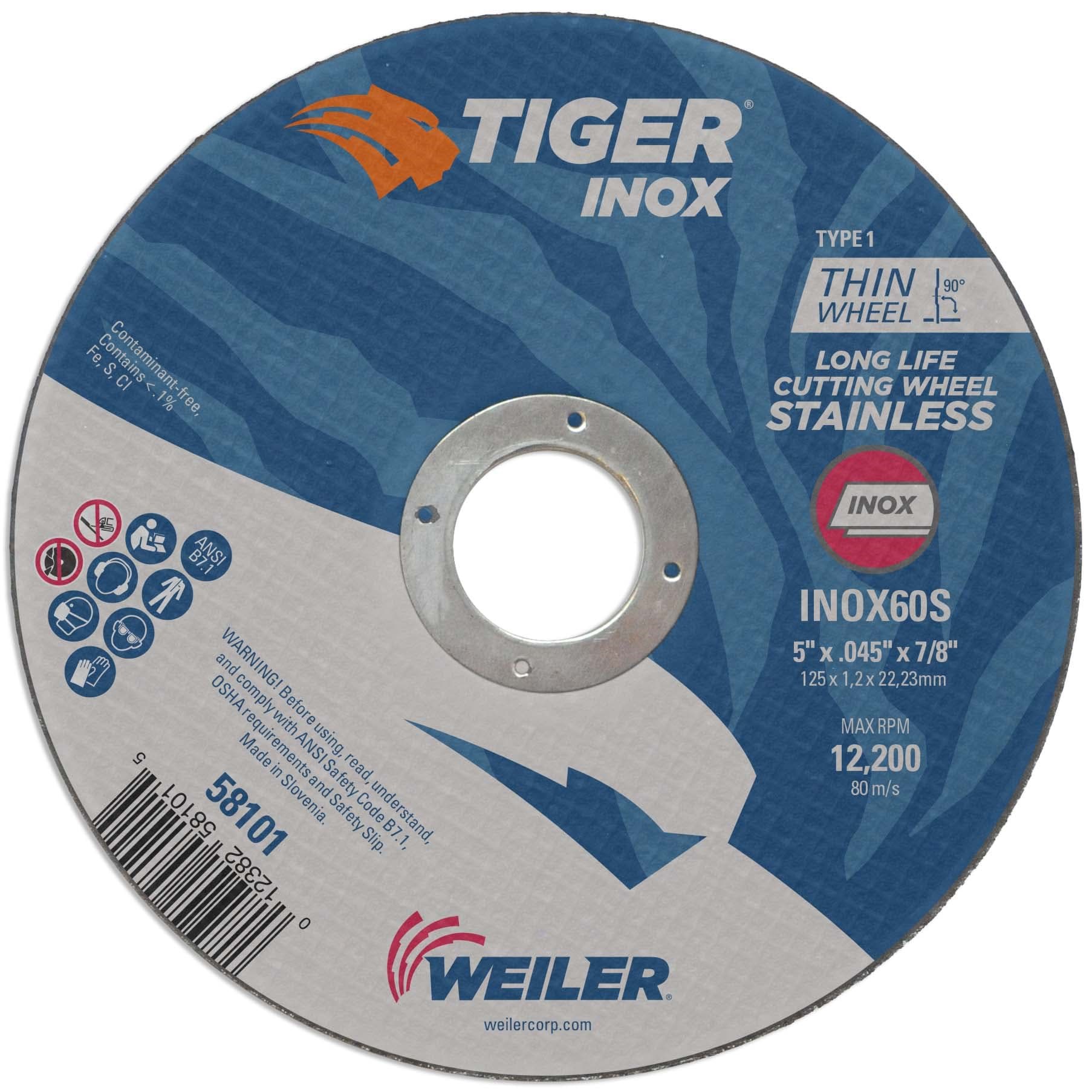 RopeSoapNDope. 5" x .045" TIGER INOX Type 1 Cutting Wheel, INOX60S, 7/8 ...