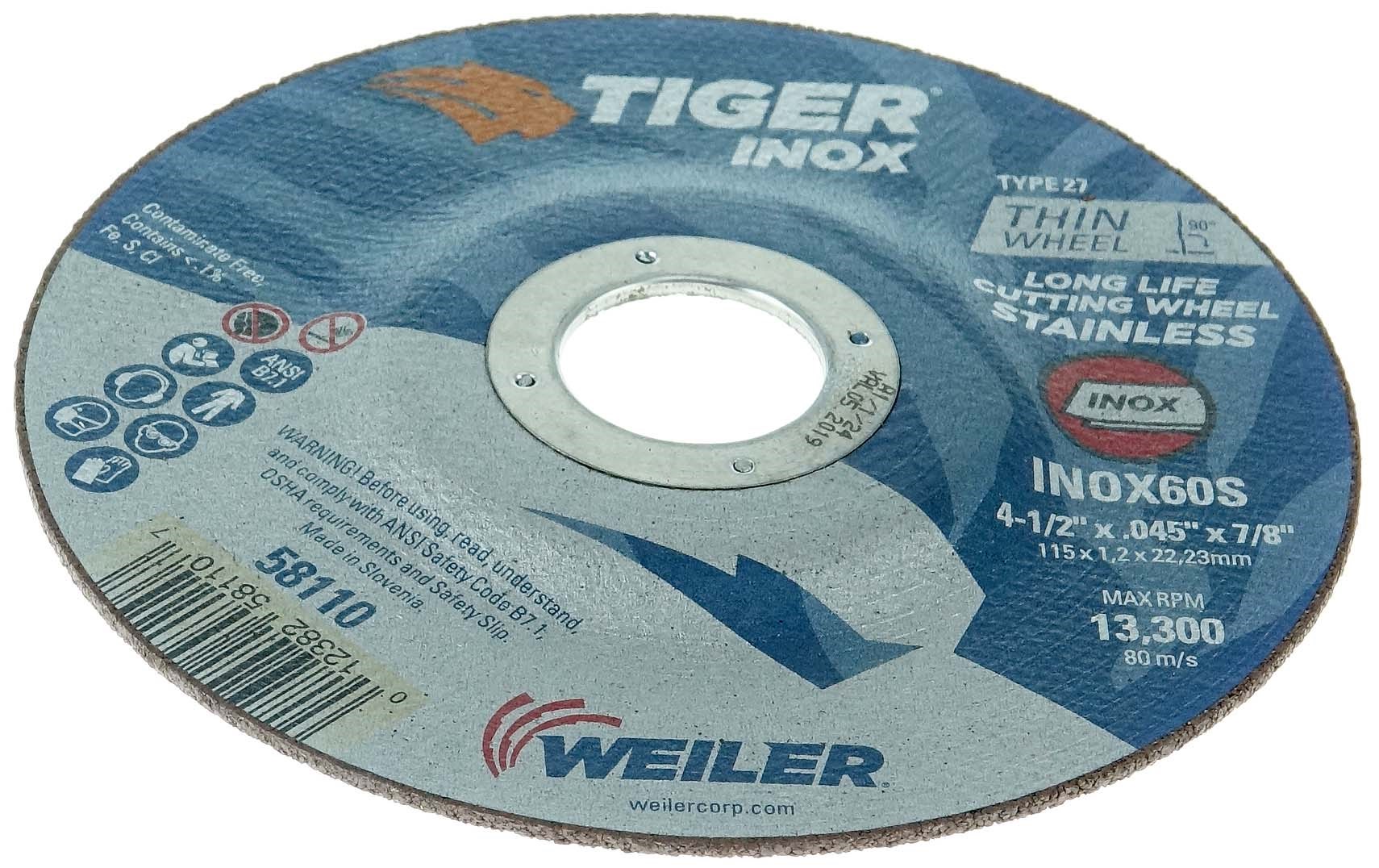 RopeSoapNDope. 4-1/2" x .045" TIGER INOX Type 27 Cutting Wheel, INOX60S ...