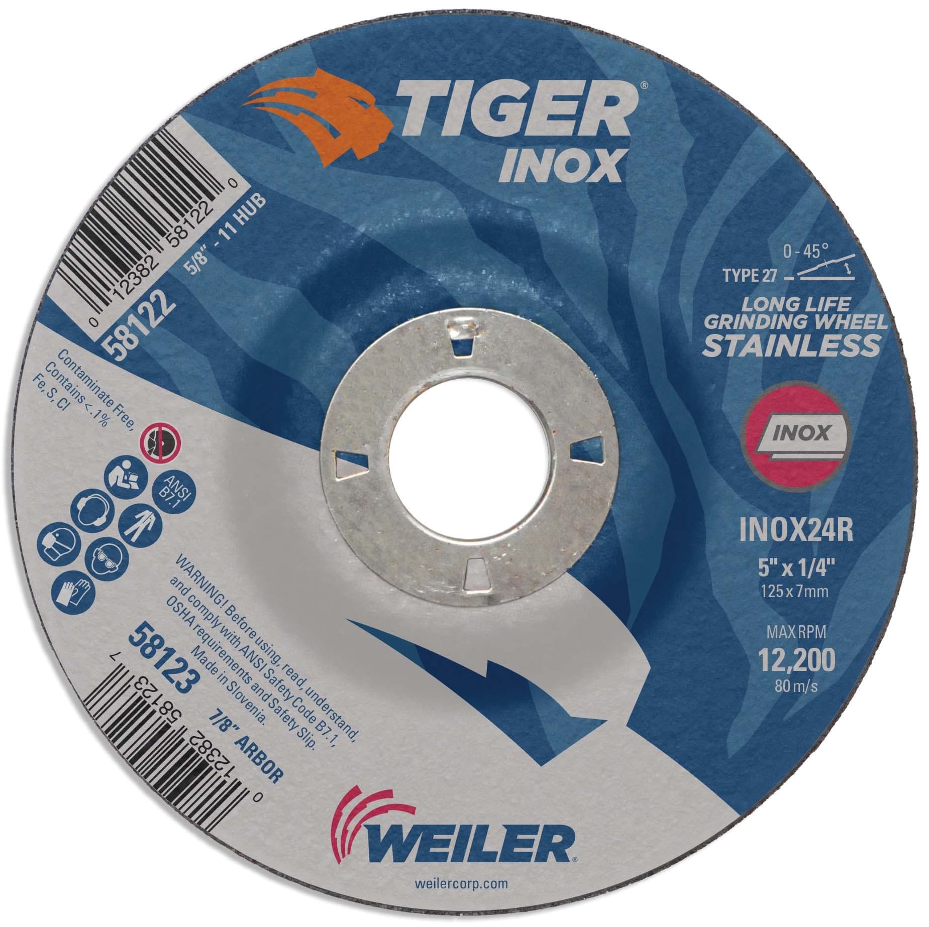 RopeSoapNDope. 5" x 1/4" TIGER INOX Type 27 Grinding Wheel, INOX24R, 7/ ...
