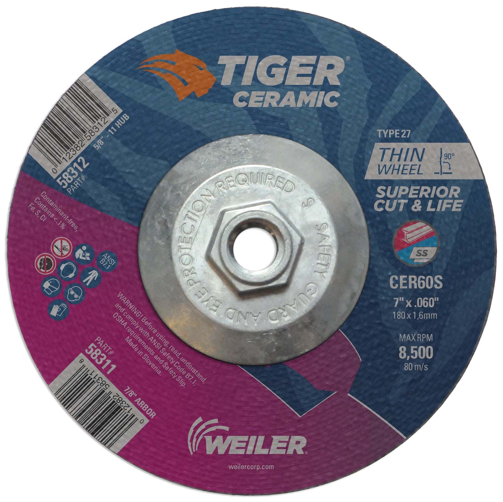 RopeSoapNDope. 7" x .060" Tiger Ceramic Type 27 Cutting Wheel CER60S 5/ ...